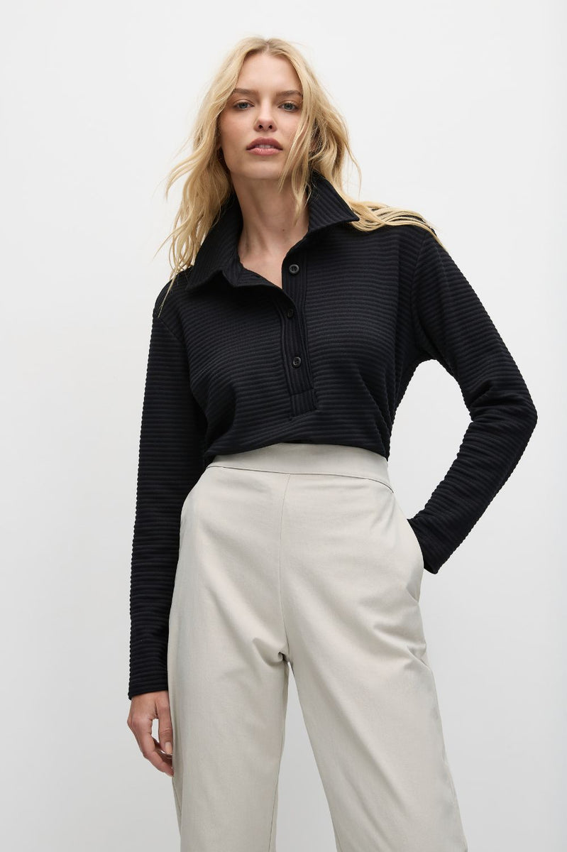 Mela Purdie Kick Collar Polo | Black | Silvermaple Boutique